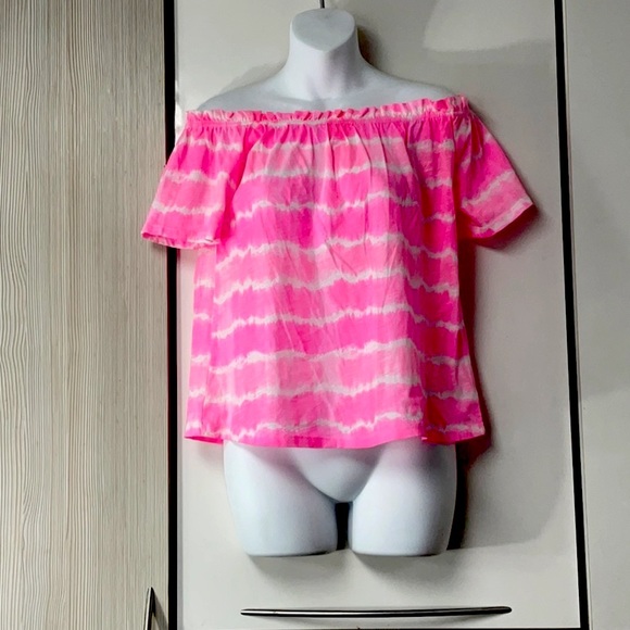 Zara | Tops | Zara 0 Cotton Neon Pink Tie Dye Off Shoulder Top | Poshmark